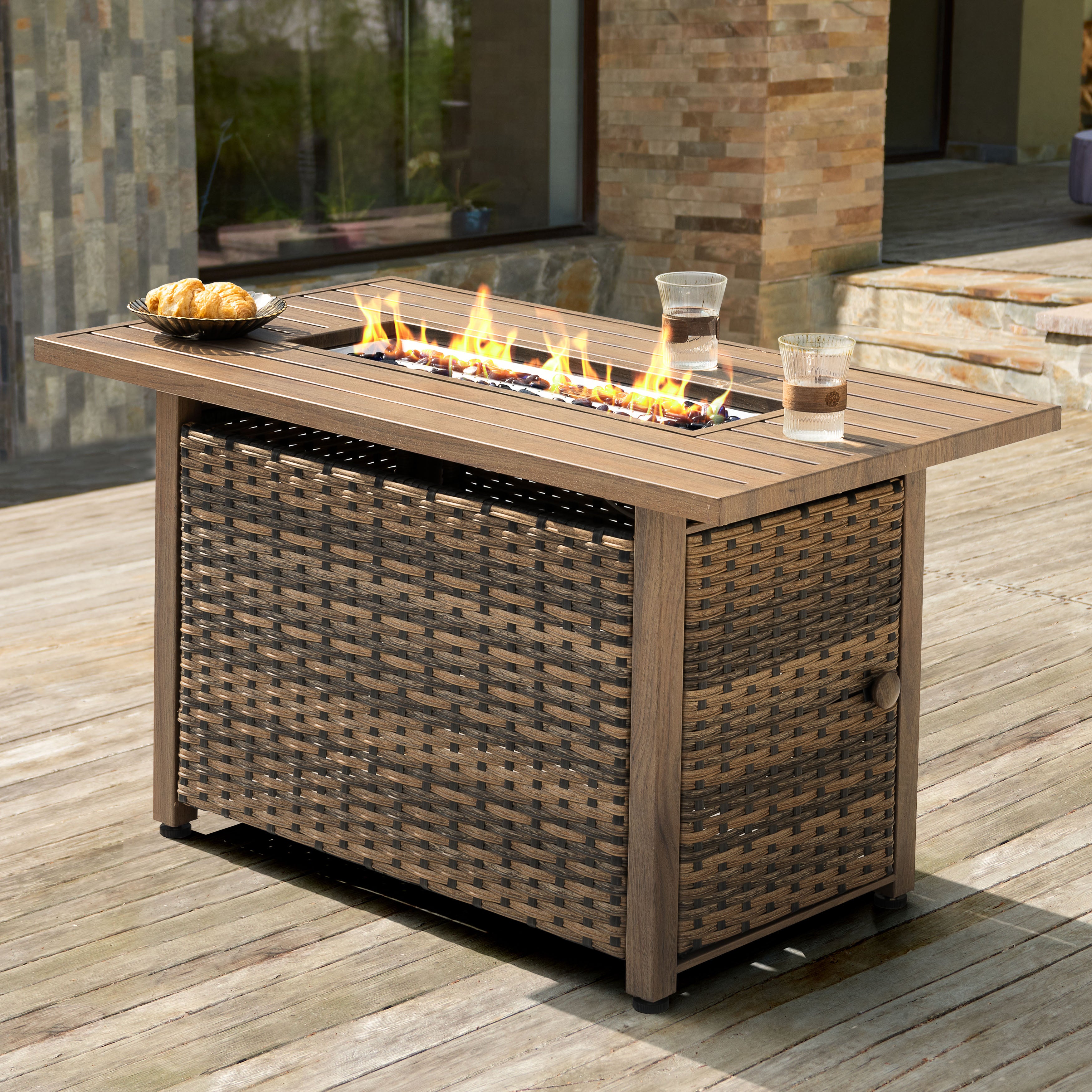 43’’ Propane Gas Fire Pit Rattan Outdoor Fire Pit Table 50,000 BTU Smo – Nuu Garden