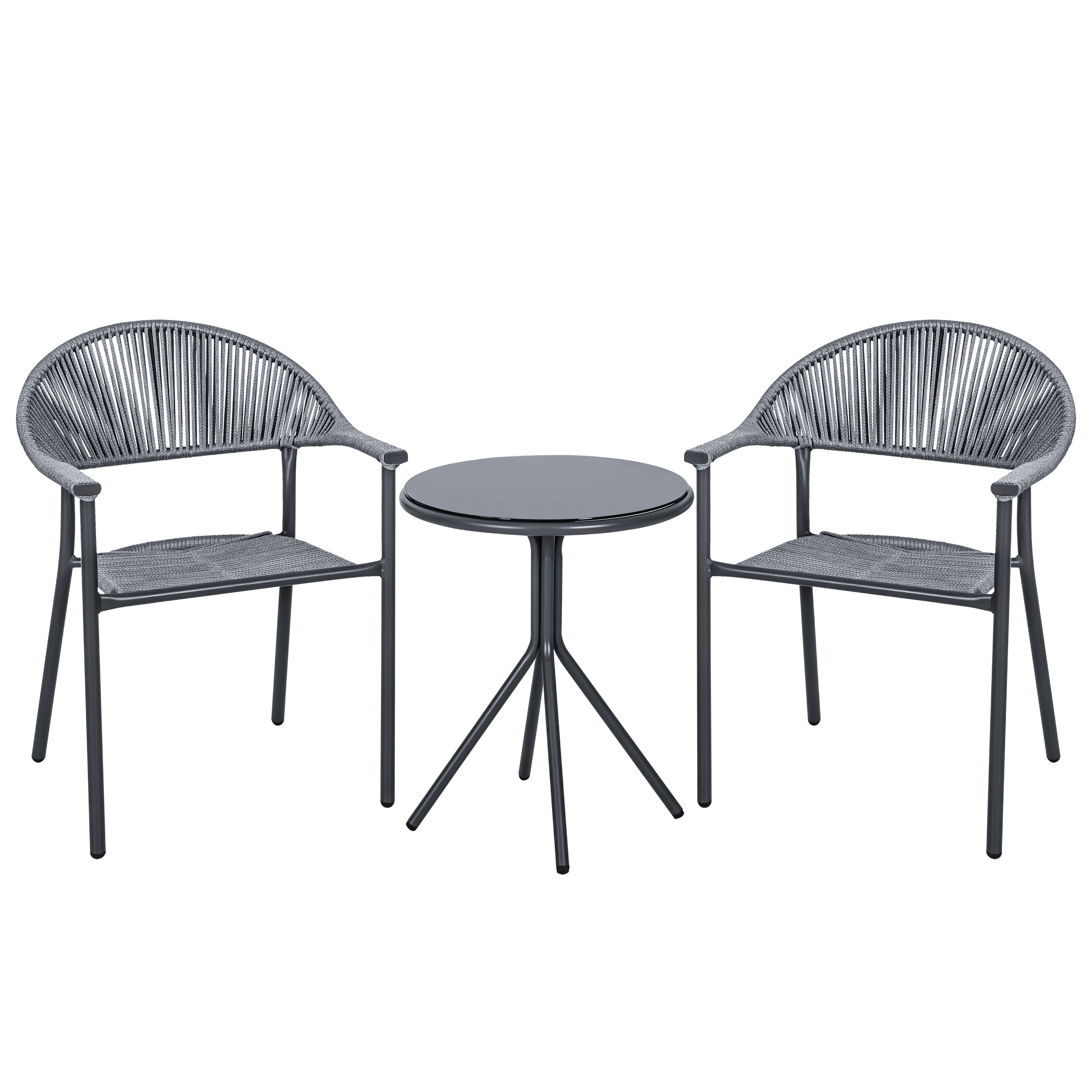 3 Piece Outdoor Bistro Set, , 2 Woven Rope Bistro Chairs and 1 Coffee ...