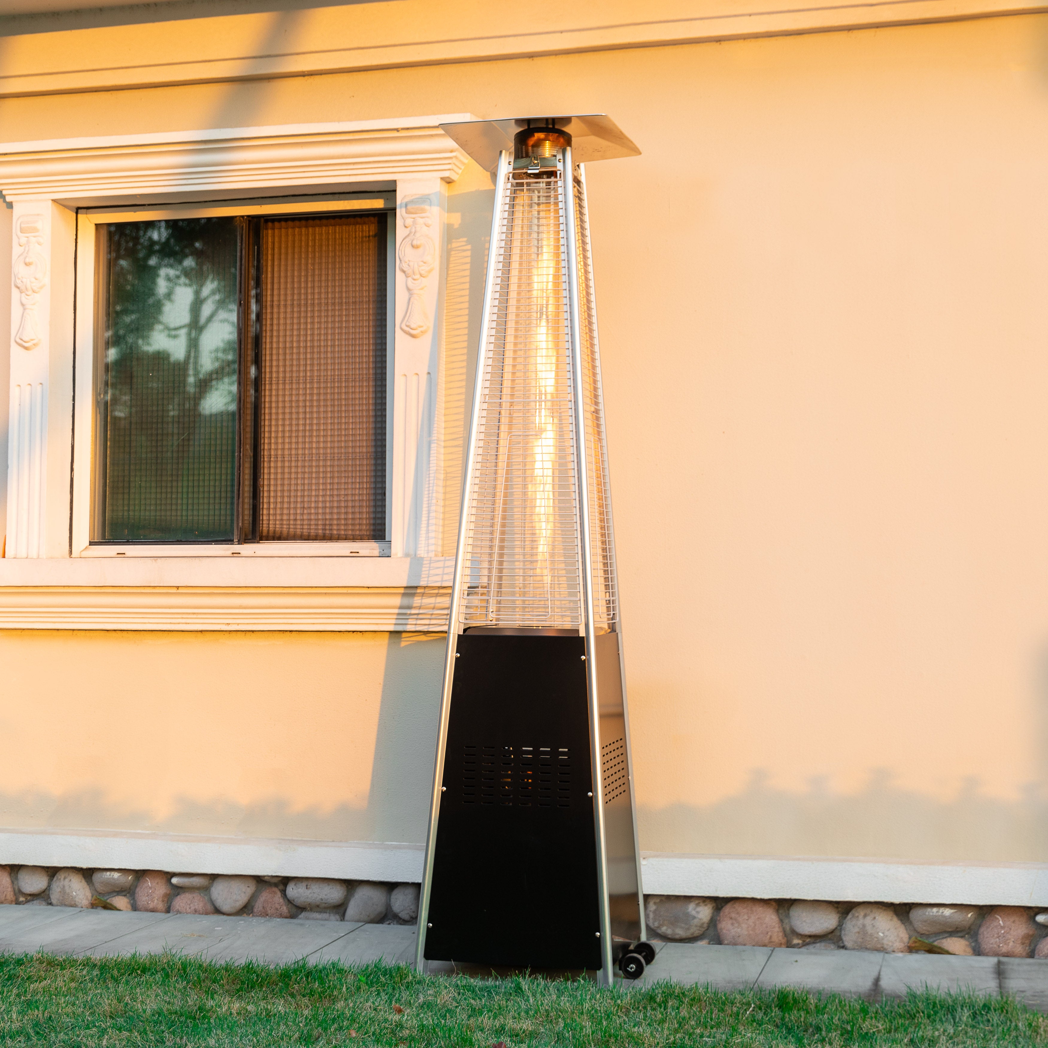Outdoor 48,000 BTU Pyramid Propane Gas Patio Heater with Wheels, Remov ...
