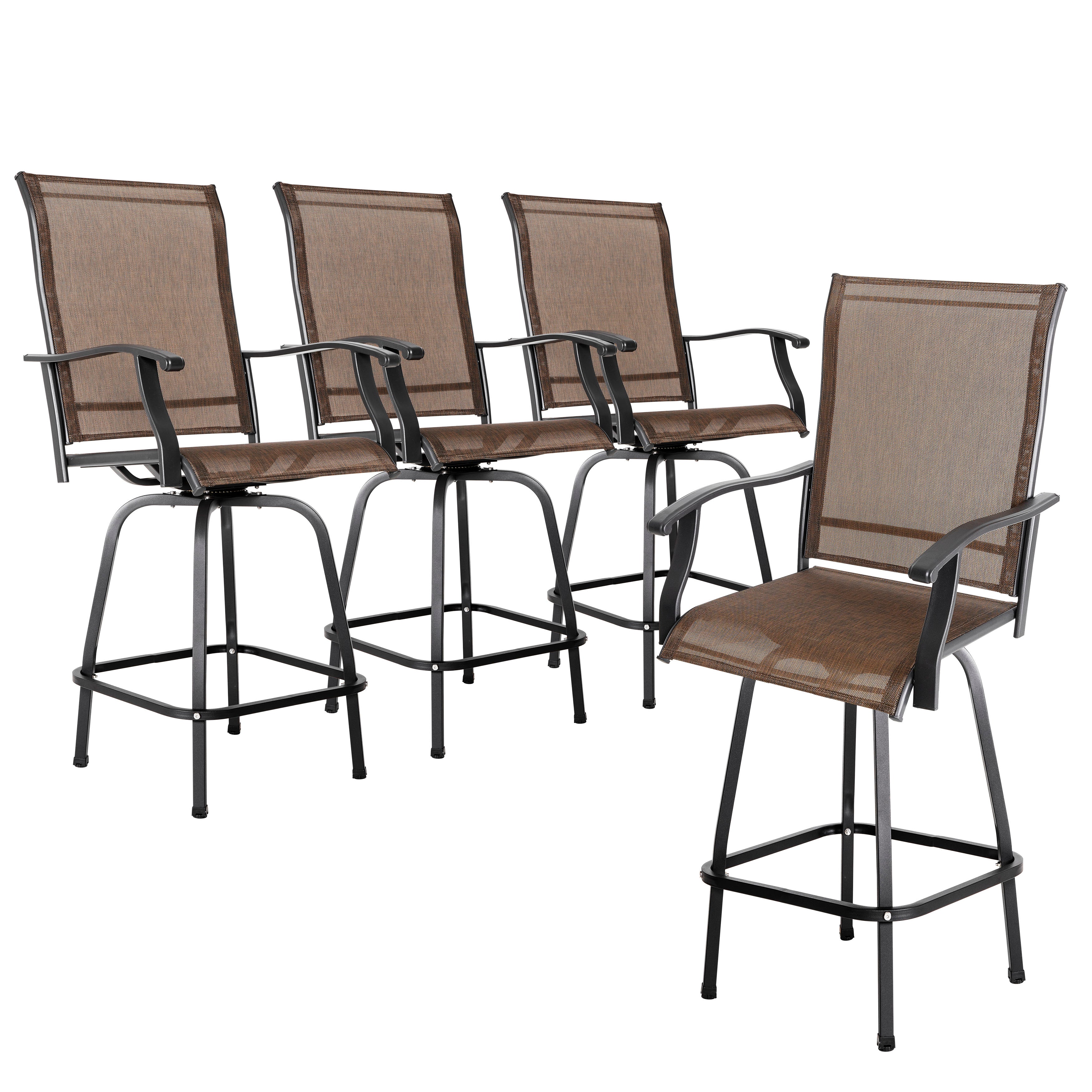 Outdoor Patio Swivel Bar Stools DB137J-4P| All-Weather Textilene, Brown ...