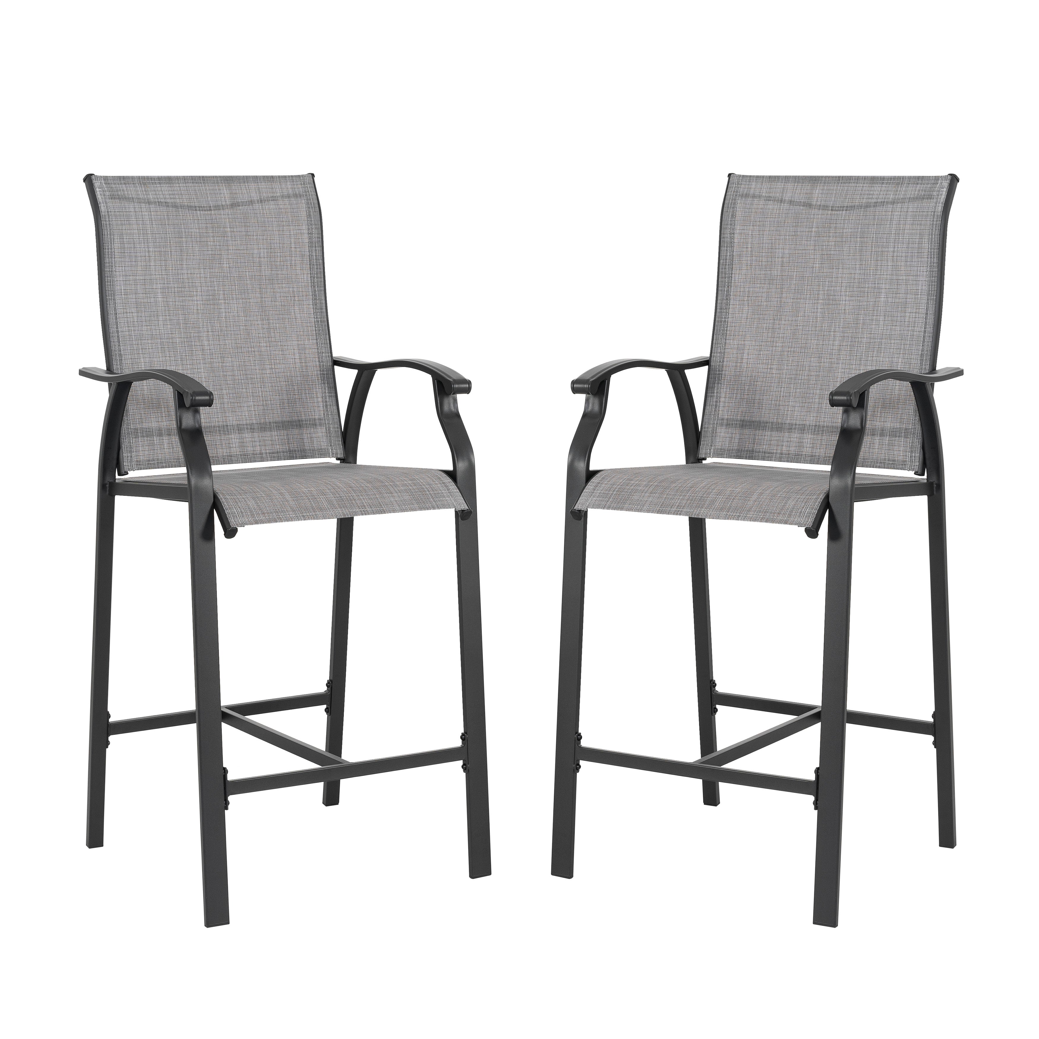 2 Piece Outdoor Patio Bar Stools, All-Weather Textilene High Bar Stool ...