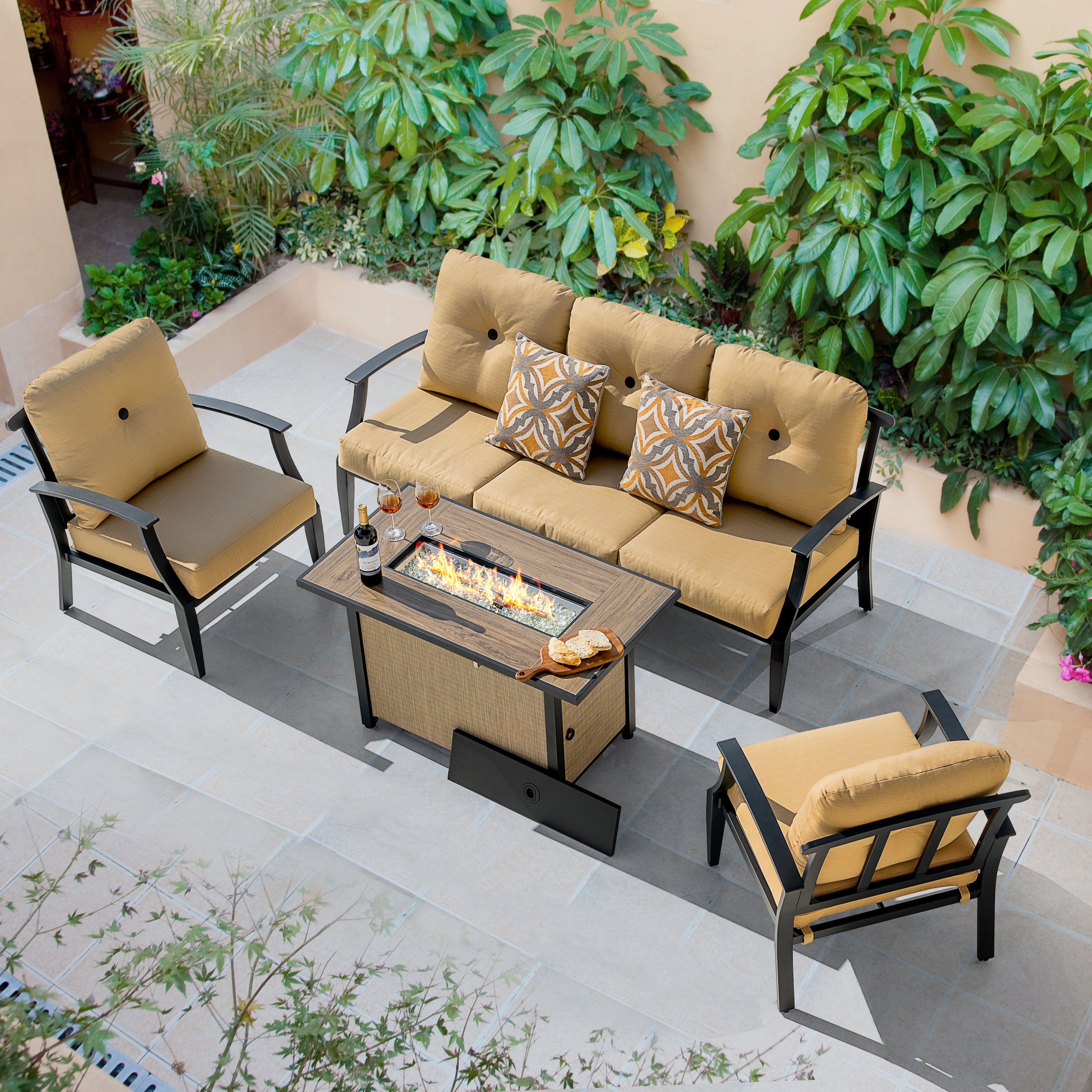 Outdoor 50,000 BTU Textilene Propane Fire Pit Set with Aluminum Sofas ...