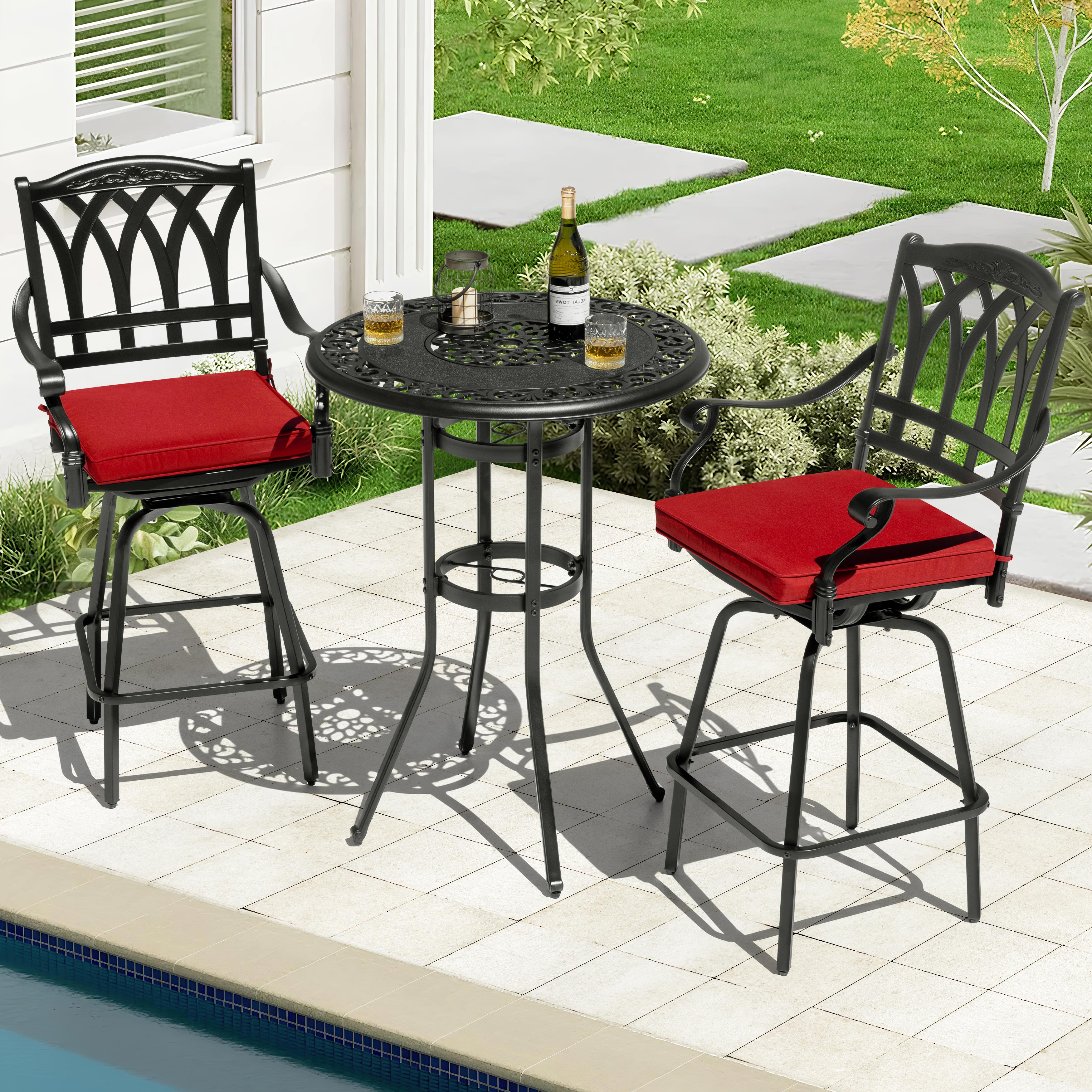 3PCS Cast Aluminum Outdoor Swivel Bar Set with Umbrella Hole, Olefin C ...
