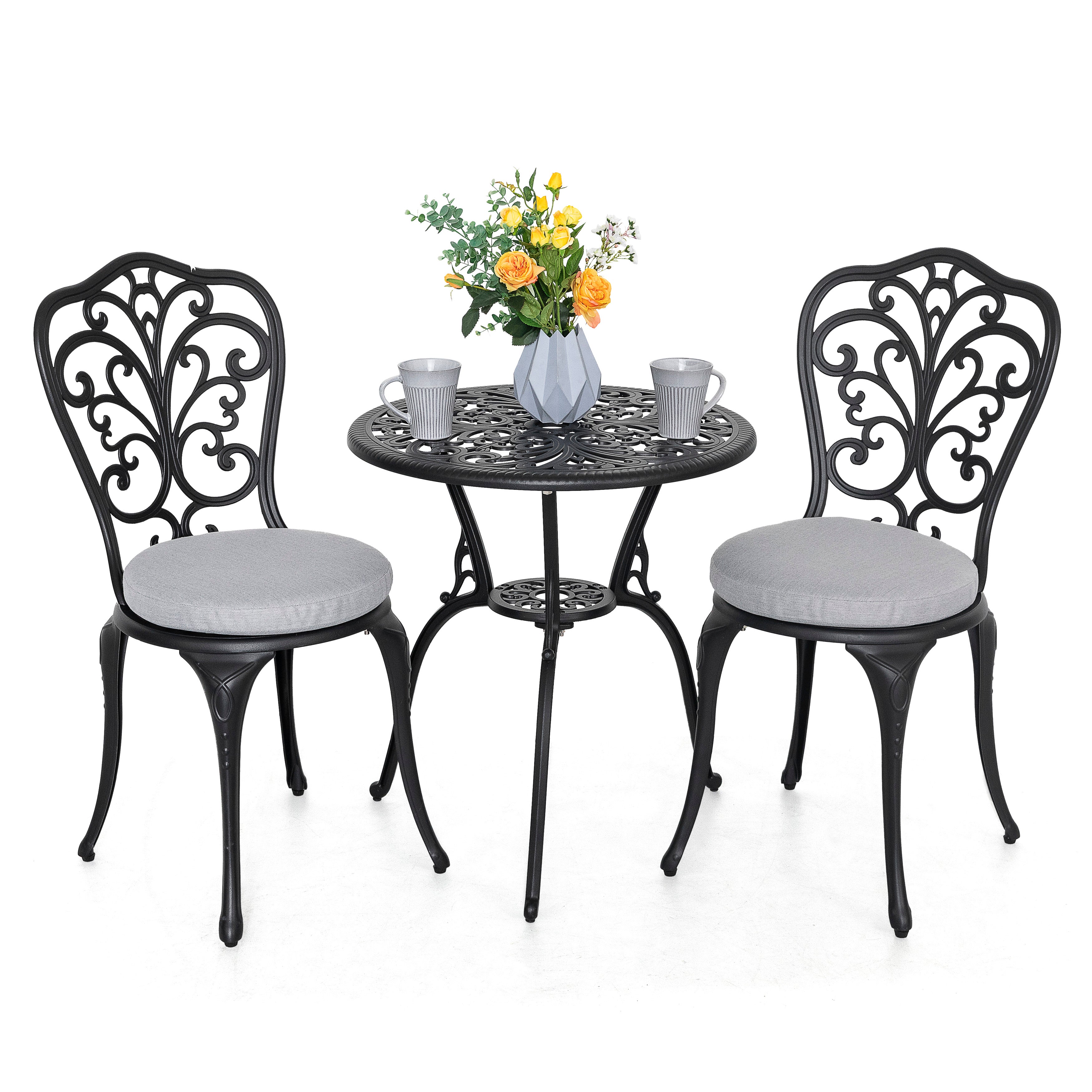 Outdoor 3-Piece Cast Aluminum Patio Set SCD006WKL-04GR|cushions,black ...