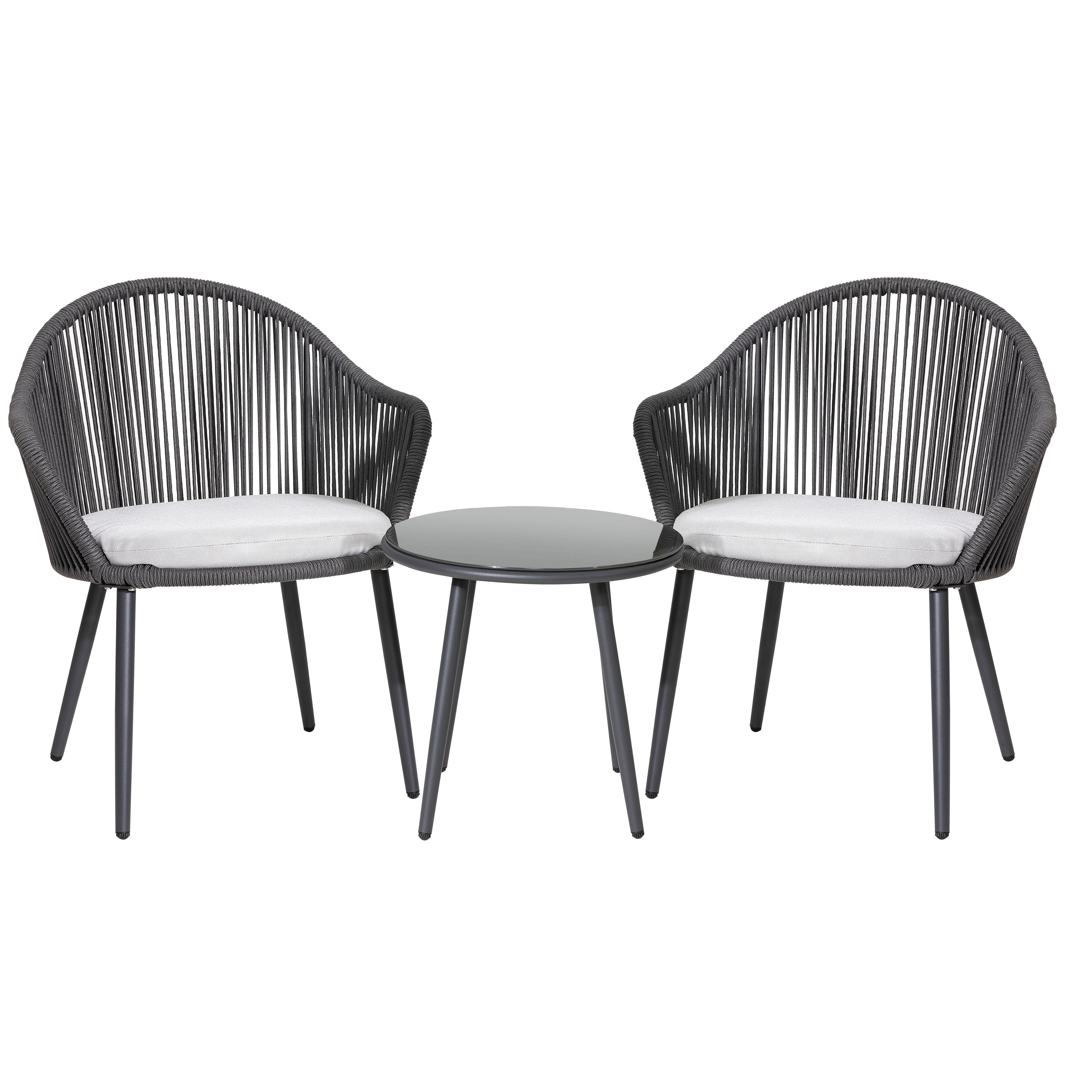 Patio 3-Piece Woven Rope Bistro Set SRD011-01 |Light Gray Cushions ...