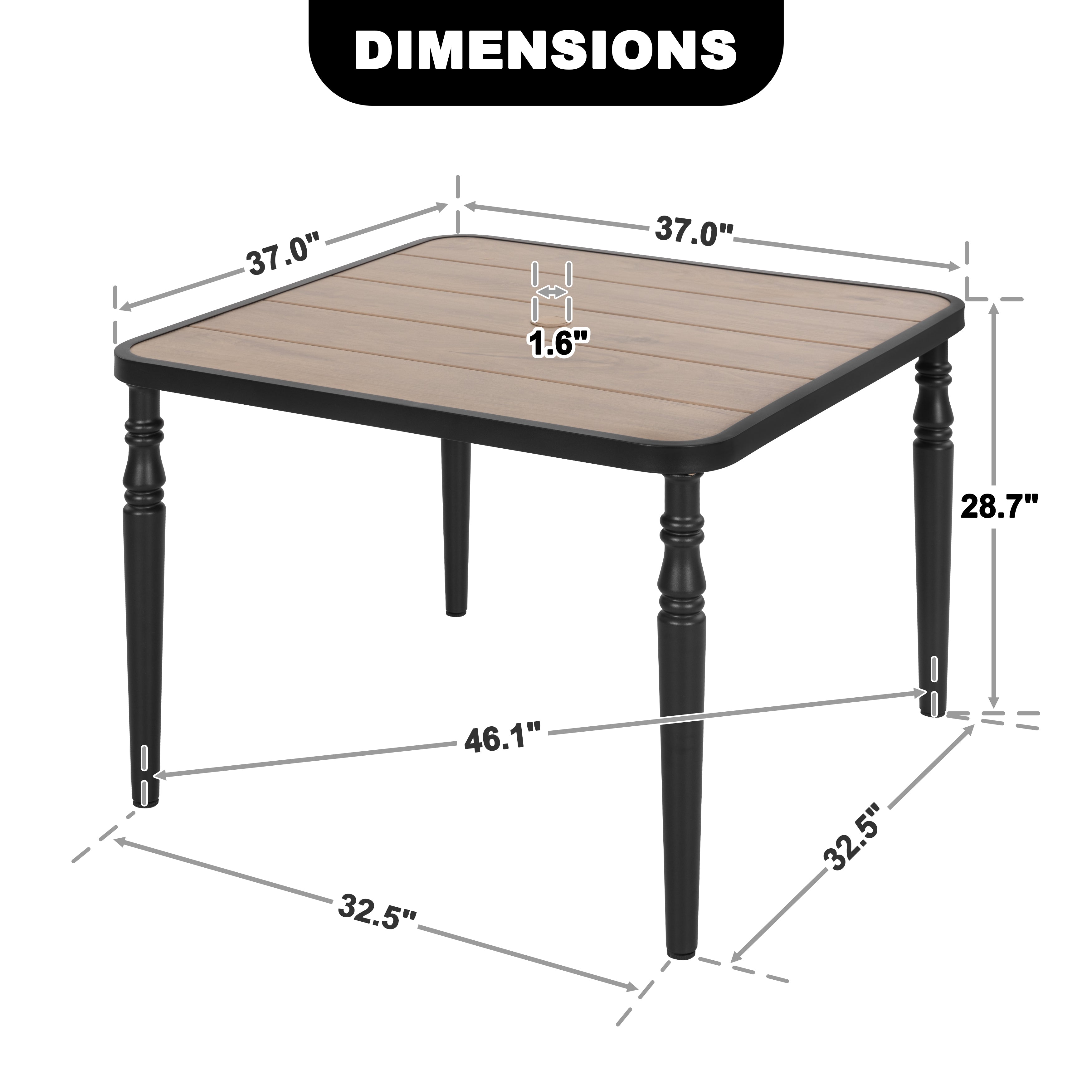 Patio Square Dining Table with Umbrella Hole, Wood-Grain Tabletop – Nuu ...