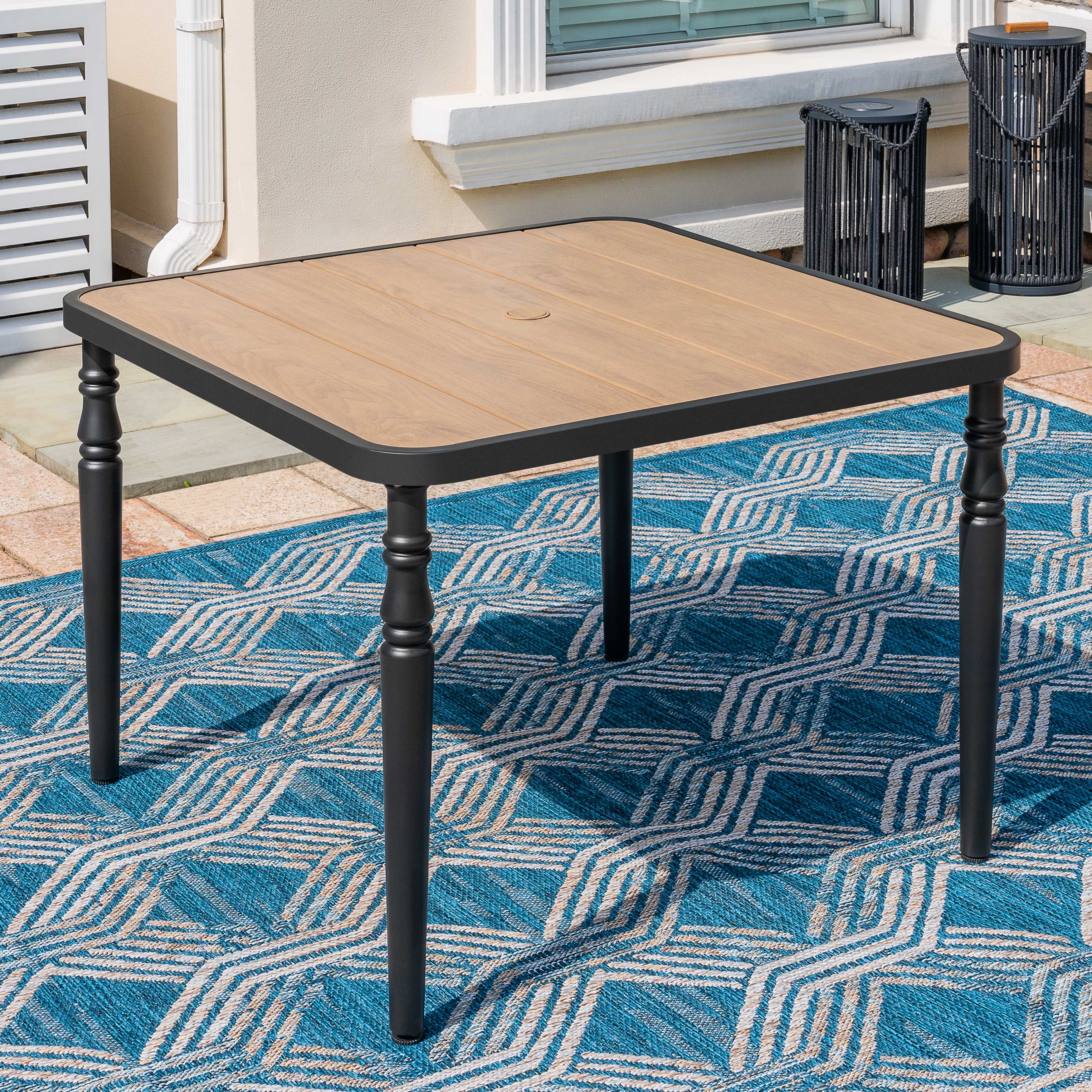 Patio Square Dining Table with Umbrella Hole, Wood-Grain Tabletop – Nuu ...